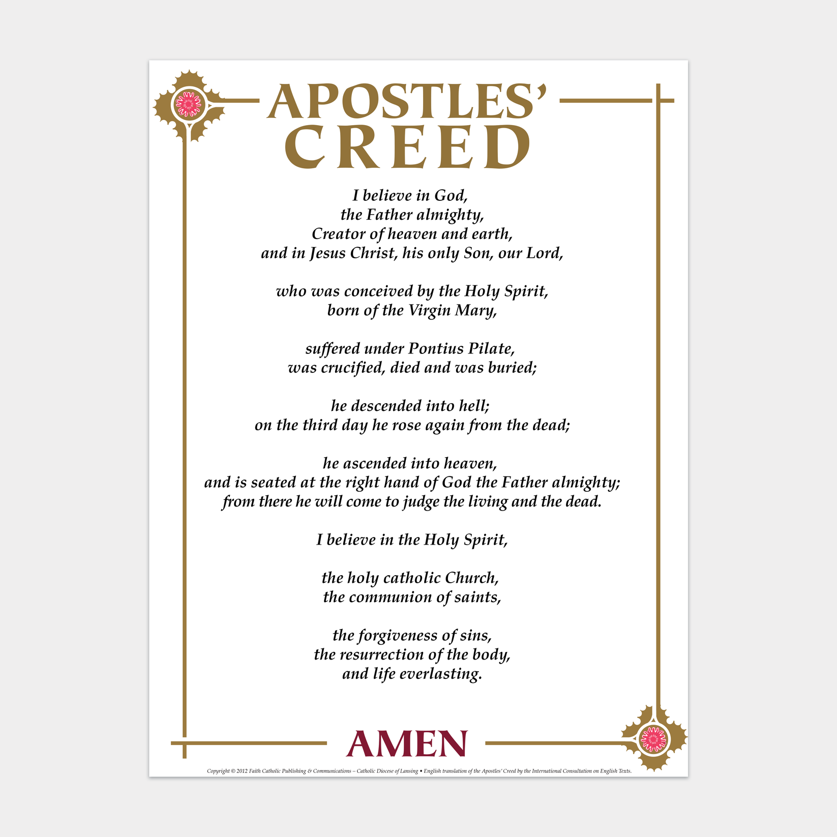 Apostles' Creed Certificate – FAITH Catholic Products