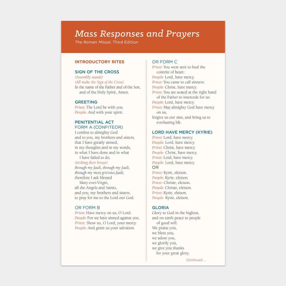 Mass Responses and Prayers Pew Card – FAITH Catholic Products