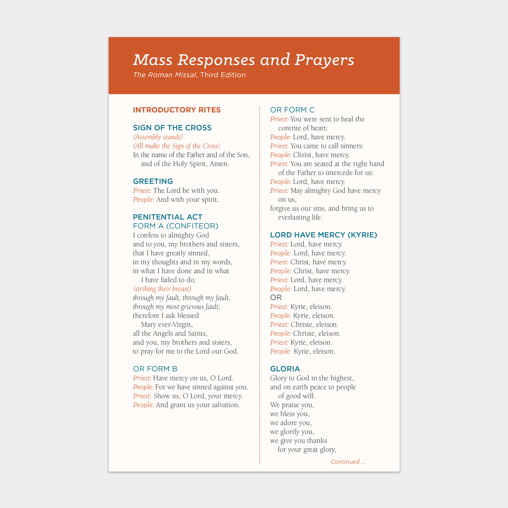Mass Responses and Prayers Pew Card – FAITH Catholic Products