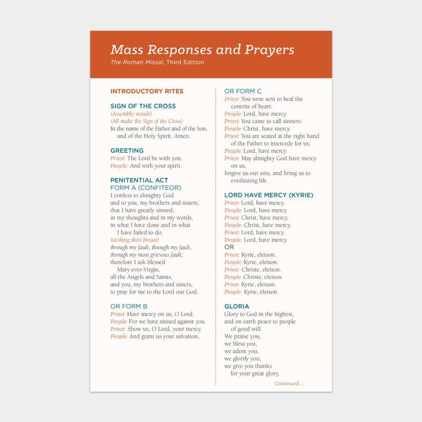 Mass Responses and Prayers Pew Card – FAITH Catholic Products