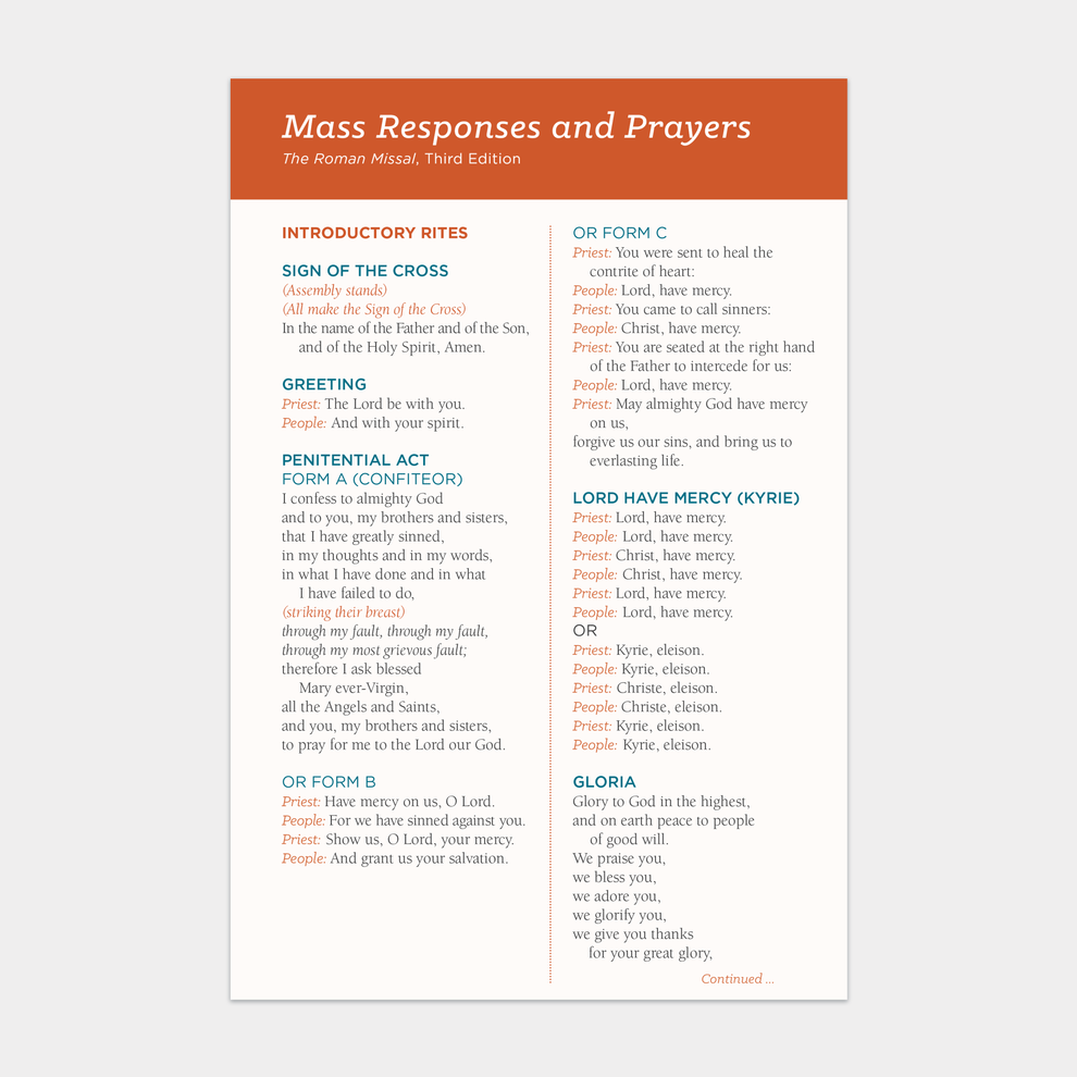 Mass Responses and Prayers Pew Card – FAITH Catholic Products
